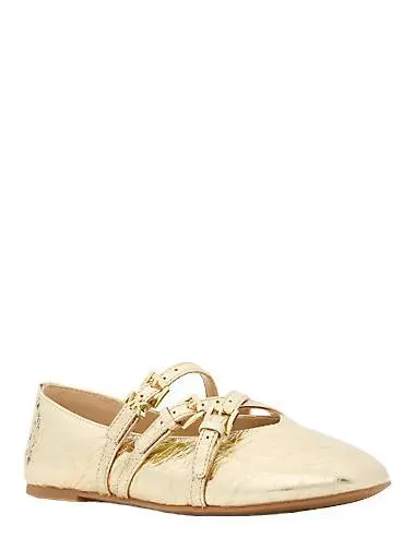 Michael Kors Indy Flex Crackled Metallic Leather Ballet Flat - Gold