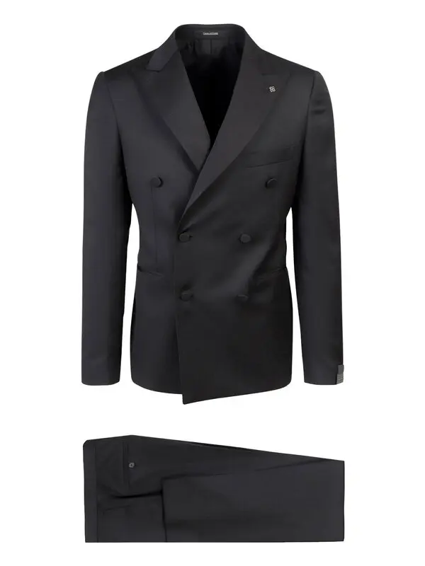 Tagliatore Virgin Wool Tuxedo With Removable Brooch - Black