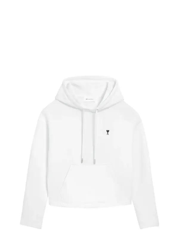 Ami Cotton De Coeur Cropped Hoodie - White