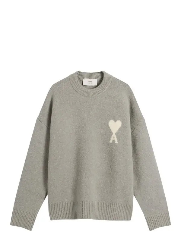 Ami Alpaca Knit Adc Crew Neck Jumper - Gris/ecru