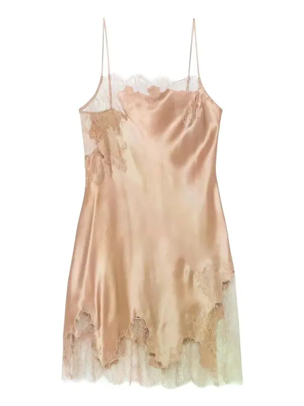 Carine Gilson Calais Caudry-lace Silk Nightdress - Neutrals