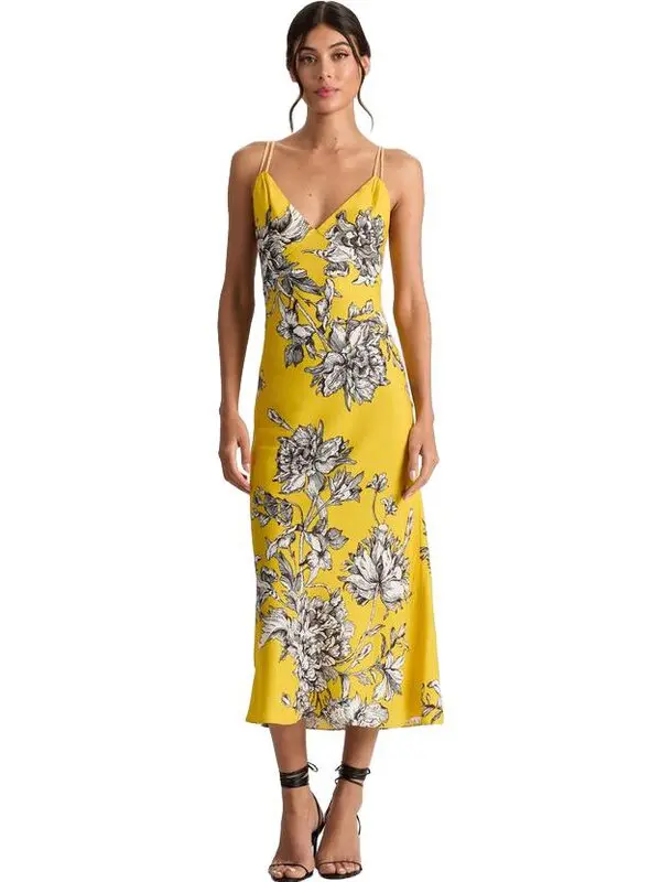 Alice + Olivia Kiro Printed Midi Slip Dress - Gold