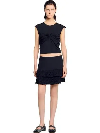 Sandro Draped Knit Top - Black