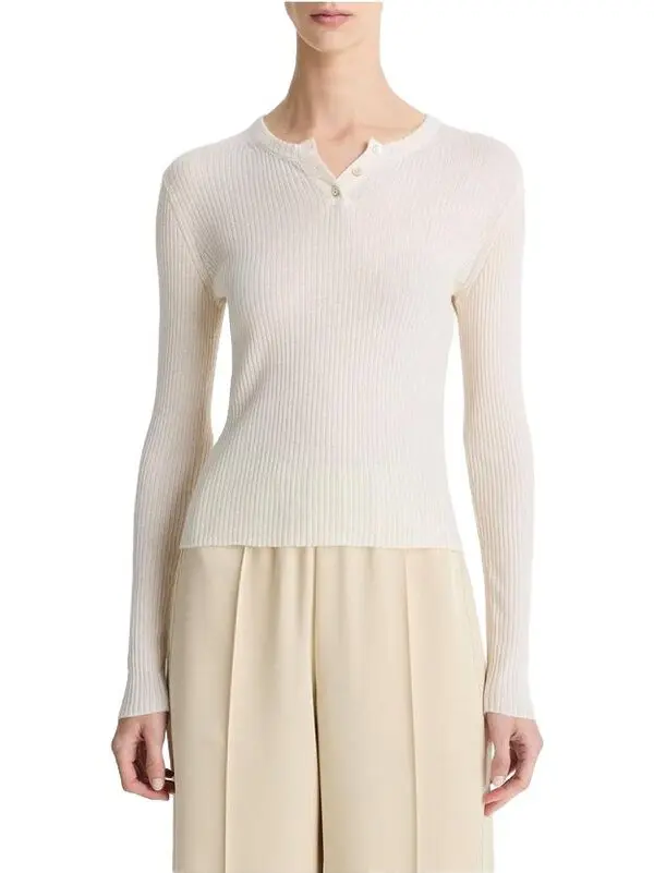 Vince Ribbed Cashmere-silk Henley Sweater - White