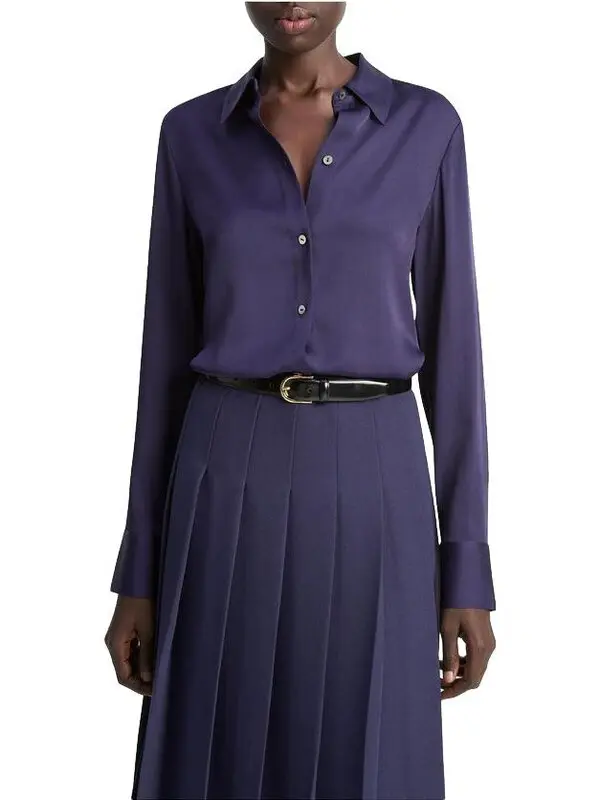 Vince Silk-blend Slim Button-front Blouse - Blue