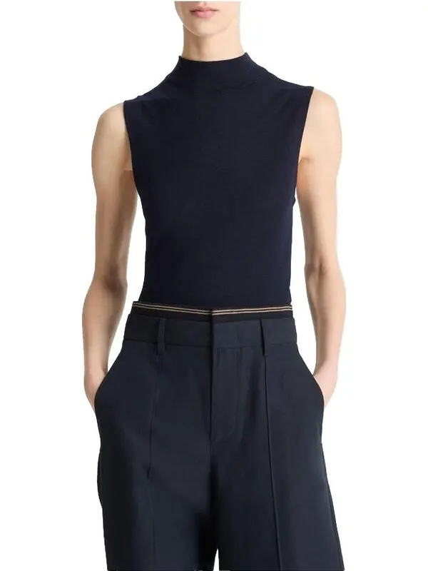 Vince Wool-blend Sleeveless Mock-neck Sweater - Black