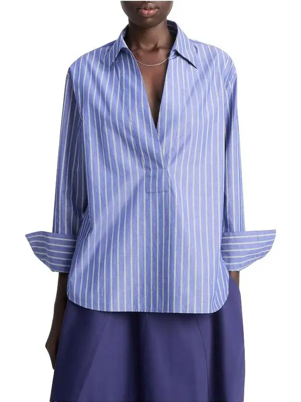 Vince Cotton Relaxed Popover Shirt - Stripe