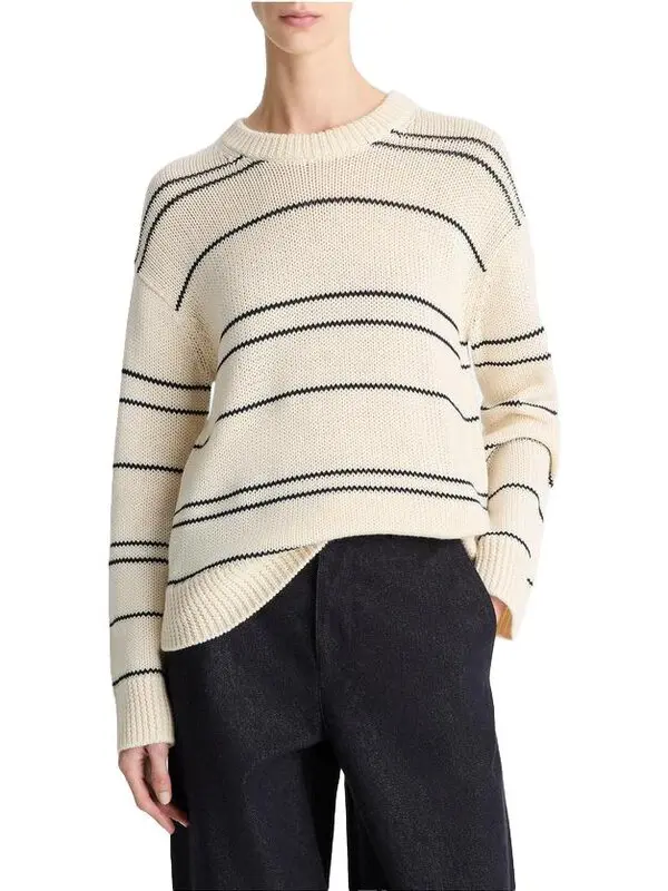 Vince Variegated Stripe Wool-blend Pullover Sweater - Navy