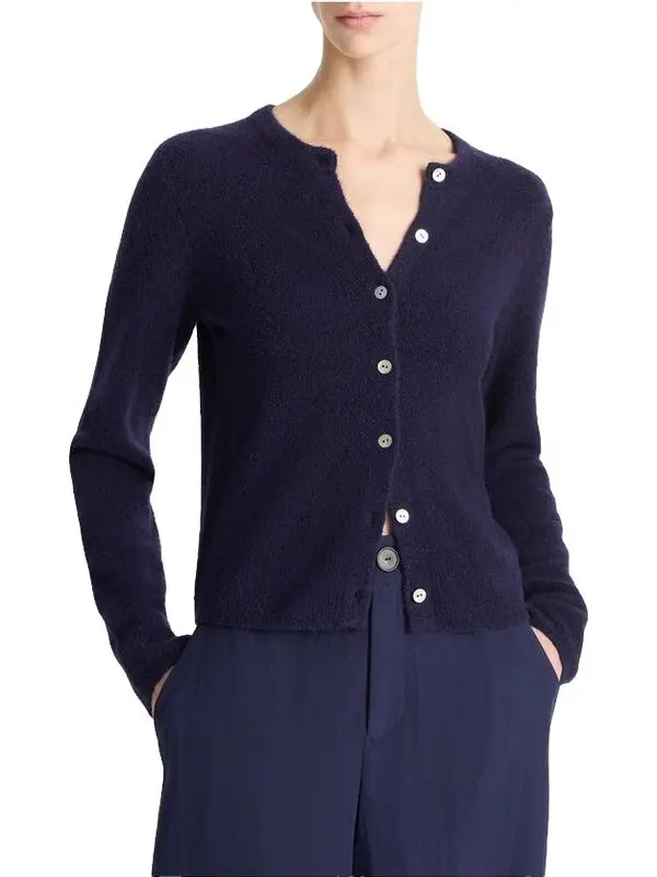 Vince Silk & Cashmere-blend Bouclé Cardigan - Blue