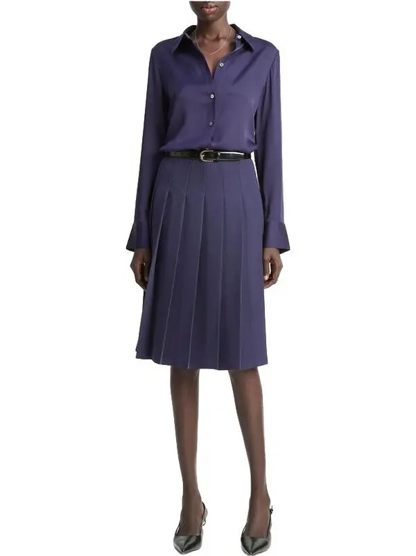 Vince Crepe Pleated Knee Length Skirt - Black