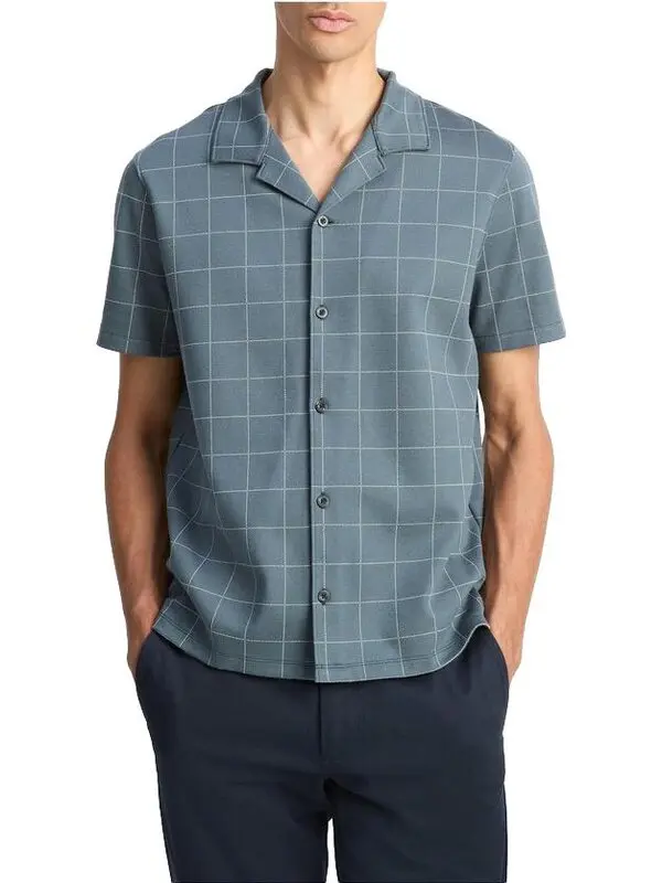 Vince Windowpane Jacquard Cotton-blend Cabana Shirt - Blue