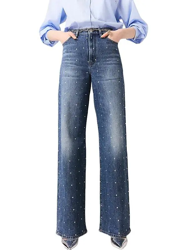 Maje Studded Wide-leg Jeans - Blue