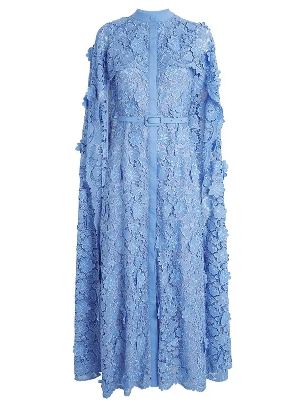 Huishan Zhang Floral Cape Loretta Midi Dress - Blue