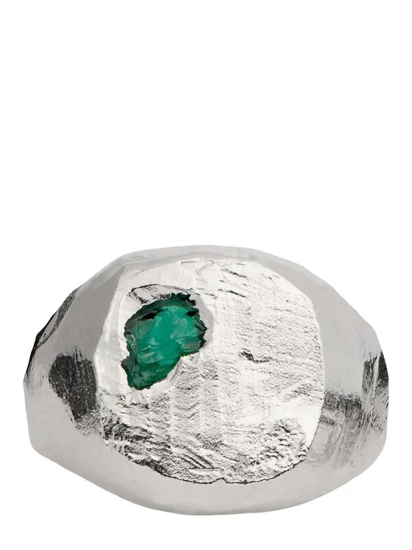 THE OUZE Recycled Sterling And Emerald Signet Ring - Silver