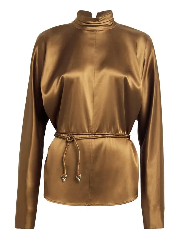 AERON Satin Belted Blouse - Gold