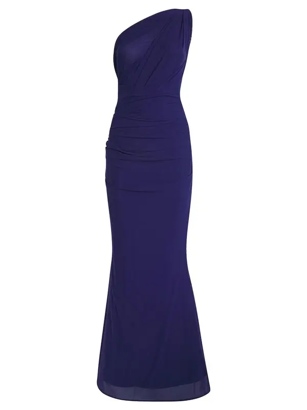 Talbot Runhof Gathered Tulle Maxi Dress - Navy