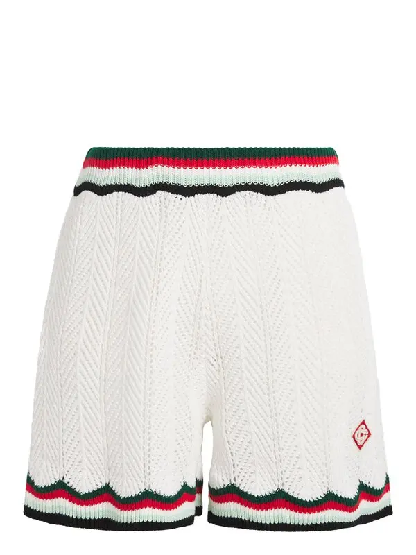 Casablanca Cotton Chevron Crochet Shorts - White