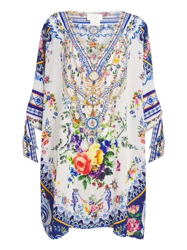 Camilla Silk Tiles Darls Short Kaftan - Blue