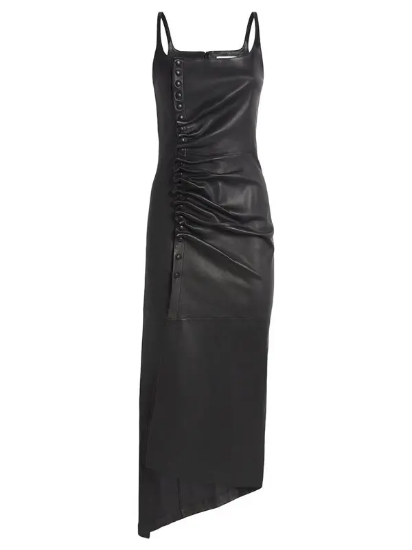 Rabanne Lambskin Draped Midi Dress - Black