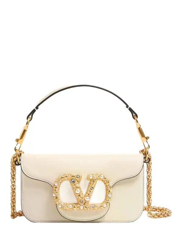 Valentino Garavani Locò Small Shoulder Bag In Calfskin With Jewel Logo - Neutrals