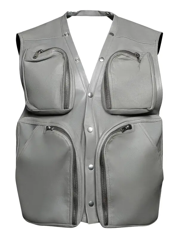 Rick Owens Leather Padded Cargo Vest - Blue