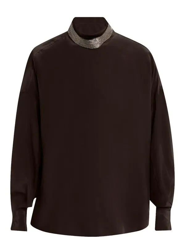 Brunello Cucinelli Crepe De Chine Blouse With Monili Collar - Brown