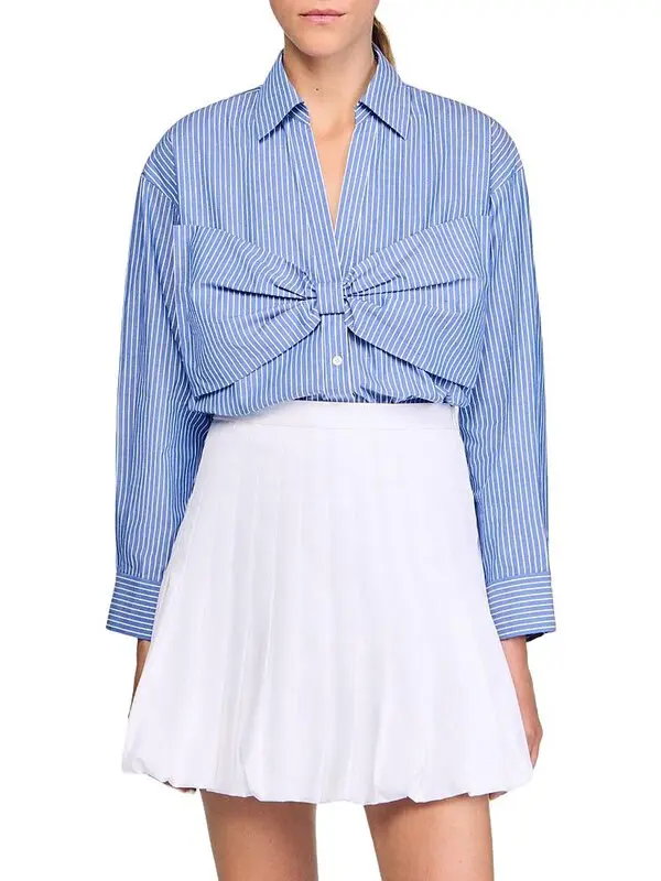 Sandro Oversized Bow Shirt - Blue White