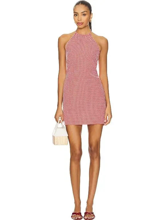 Hunza G Halter Neck Mini Dress - Red Gingham