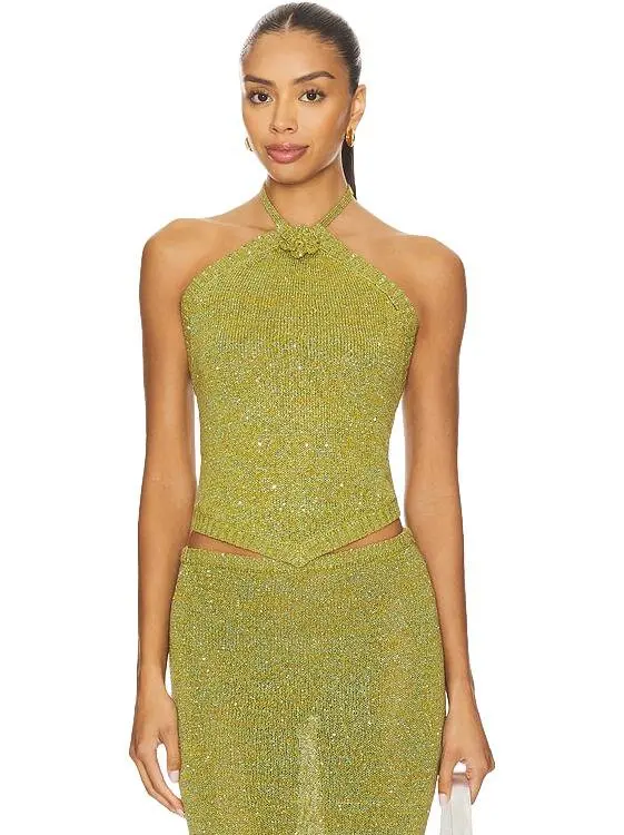 ASTA RESORT Teresa Scarf Top - Olive Oil Sequin