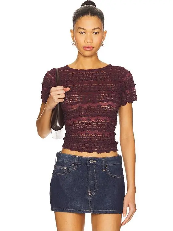 Free People Angelina Lace Tee - Wine