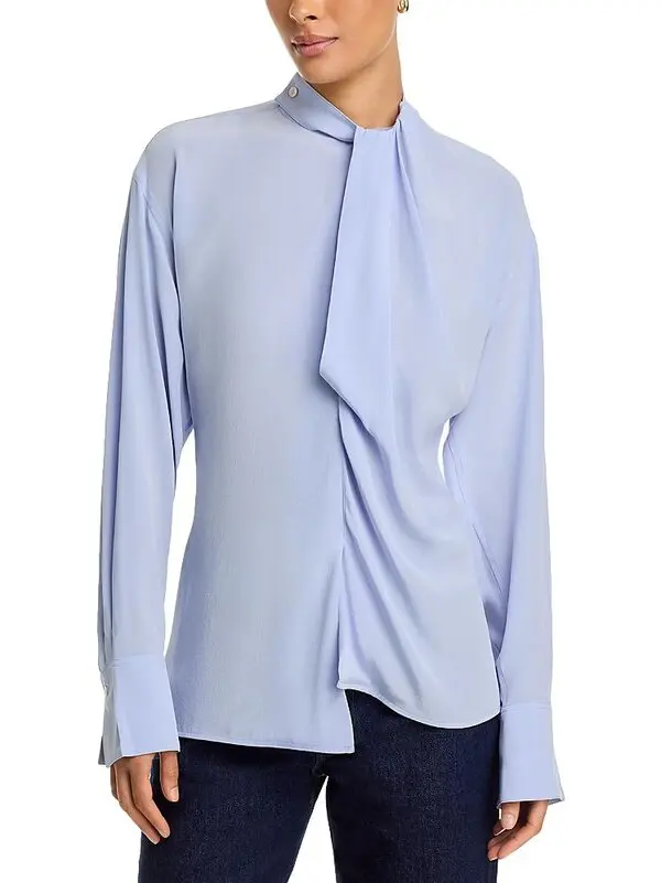 Victoria Beckham Silk Drape Detail Blouse - Delphinium