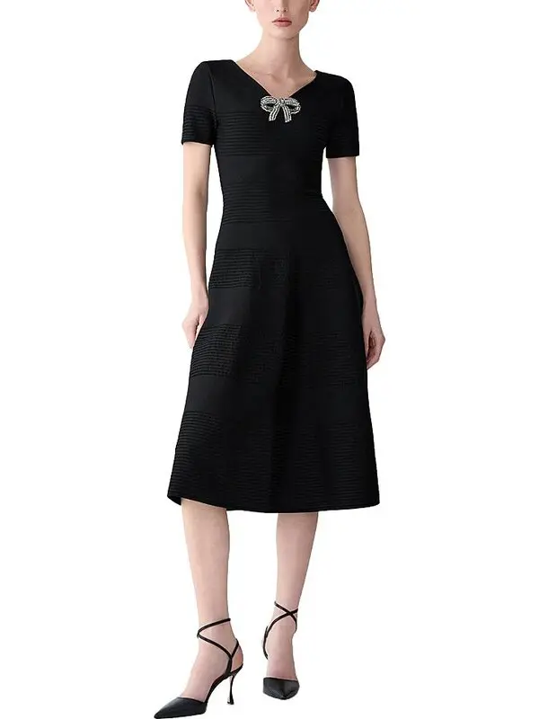 Carolina Herrera Embellished V-neck Flare Dress - Black