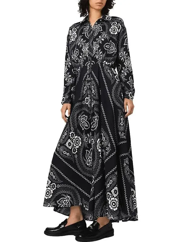 Maje Patterned Flowing Maxi Dress - Navy Bandana