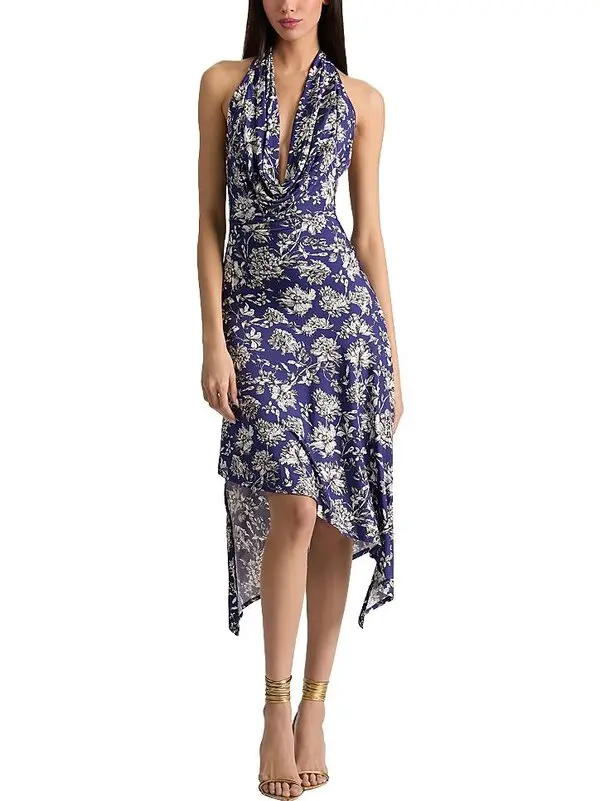 Alice + Olivia Dani Draped Cowl Neck Dress - Blooming Wild Golden Hour