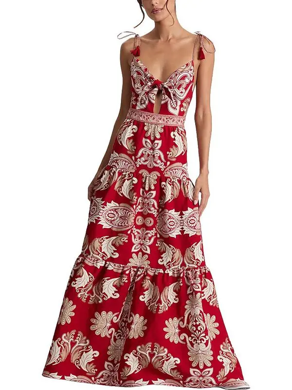 Alice + Olivia Minka Tie Front Maxi Dress - Serenade Dark Cherry