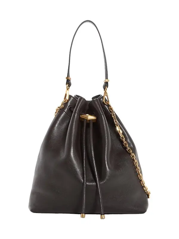 JIMMY CHOO Cinch Leather Bucket Bag - Chocolate/gold