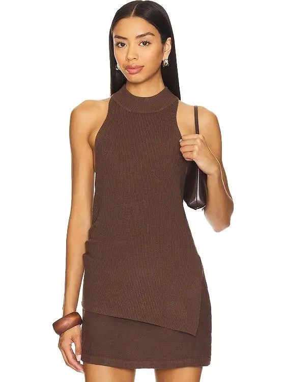 Heartloom Asymmetrical Mockneck Knit Top - Chocolate
