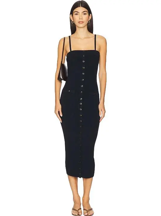 Heartloom Plumeria Ribbed Knit Midi Dress - Navy