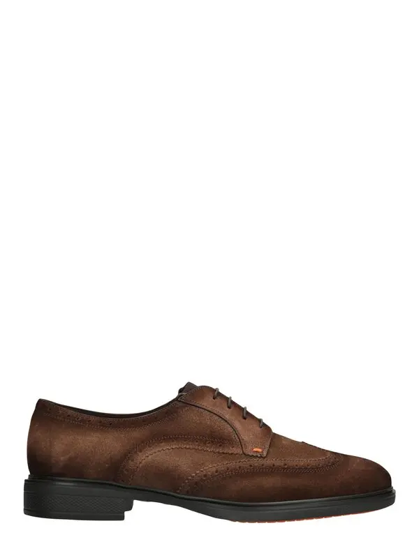 Santoni Suede Brogue Oxford Shoes - Brown