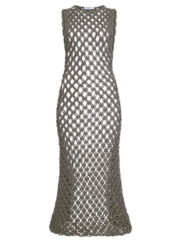 Alaïa Cotton-blend Macramé Midi Dress - Grey