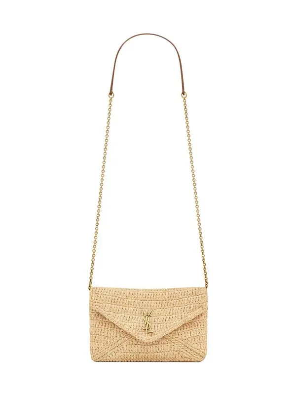 Saint Laurent Raffia Cassandre Pouch On Chain - Beige