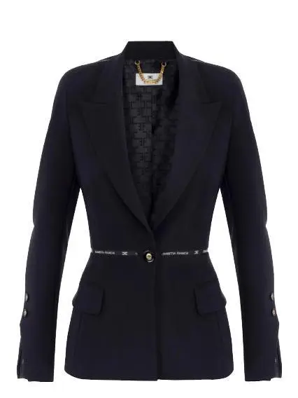 Elisabetta Franchi Single-breasted Crepe Jacket With Logo Tape - Black