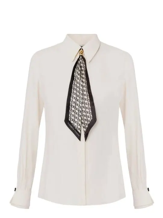 Elisabetta Franchi Slim-fit Shirt With Scarf - Latte