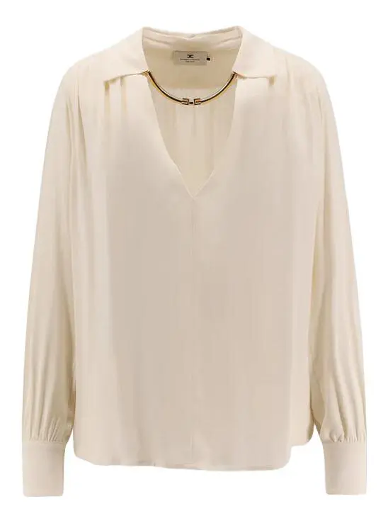 Elisabetta Franchi Shirt With Jewel Accessory - Latte