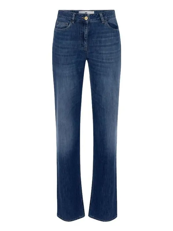 Elisabetta Franchi Palazzo Trousers With Logo Detail - Denim