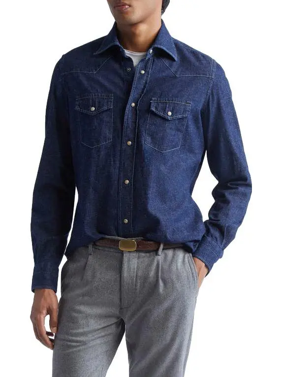 Eleventy Denim Western Shirt - 11 Navy Blue