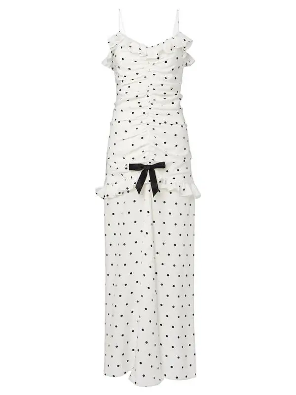 Alessandra Rich Ruched Polka-dot Silk Maxi Dress - White
