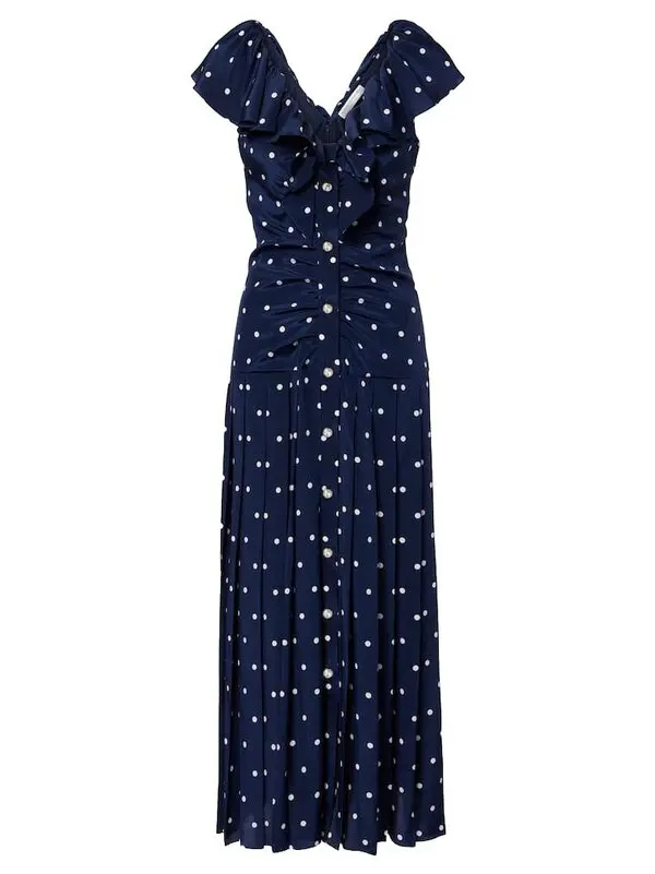 Alessandra Rich Polka-dot Ruffled Silk Midi Dress - Blue