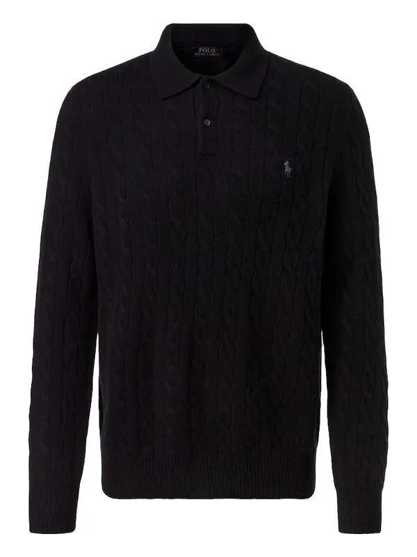 Ralph Lauren Cable-knit Wool And Cashmere Polo Sweater - Black