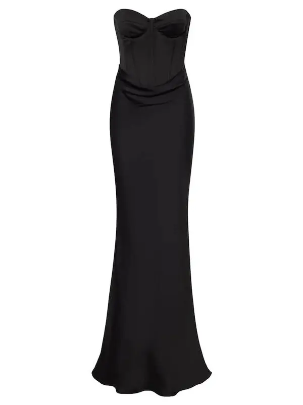 Remain Birger Christensen Draped Satin Corset Gown - Black